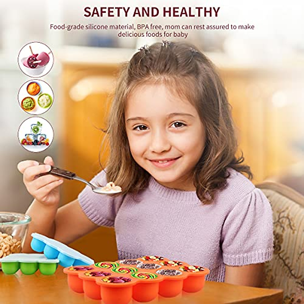 2 Pack Baby Food Containers, Freezer Tray with Lid, BPA Free Silicone Molds, 12 Cubes & 10 Cubes, Individual 75ml Per Cube, Perfect for Homemade Baby Food, Breast Milk- Microwave, Oven