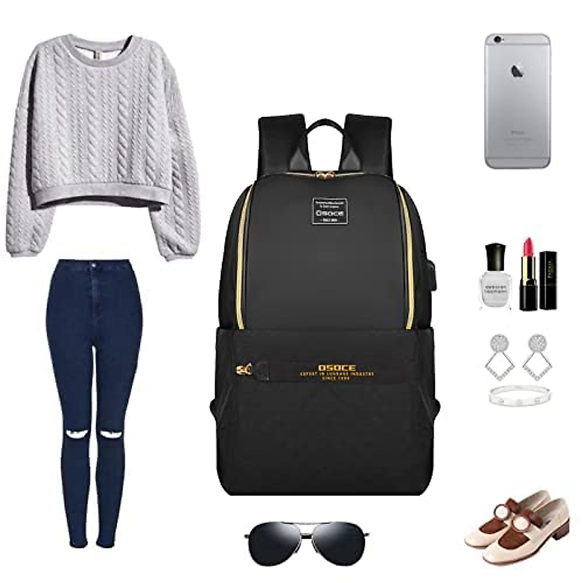 OSOCE Women's Light Weight Casual Daypack, Small School Backpack with Deep Pocket, Student Book Bag fit for 14 Inch Laptop, Business Work Office