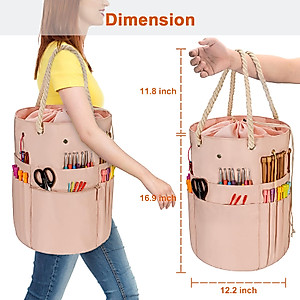 KENOBE Knitting Bag Crochet Organizer, Portable Large Capacity Travel Yarn Storage Holder Tote for Knitting Accessories Supplies, Needles Hooks Essentials, Crochet Project Case, Rose Gold