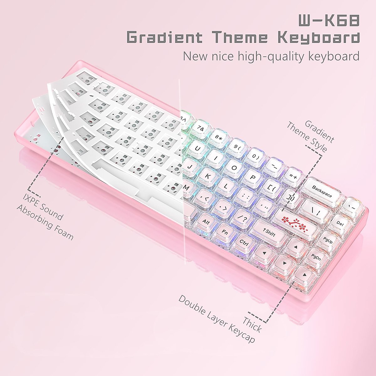 Womier W-K68 60% Keyboard Gaming - Wired Creamy Mechanical Keyboard, Hot-Swappable RGB Custom Mini Key Board with Arrow Keys/Software Supported, Prelubrication Linear Switch - Pink
