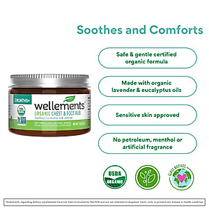 Wellements Organic Baby Chest and Foot Rub | Soothes and Comforts with Eucalyptus and Lavender | Certified Organic | Free From Petroleum, Menthol and Artificial Fragrance | 1.8 Fl Oz. | 3 Months+