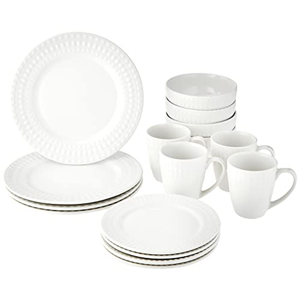 Elle Décor Amelie Round Dinnerware Set – 16-Piece Porcelain Dinner Set w/ 4 Dinner Plate, 4 Salad Plates, 4 Bowls & 4 Mugs – Unique Gift Idea Any Special Occasion or Birthday