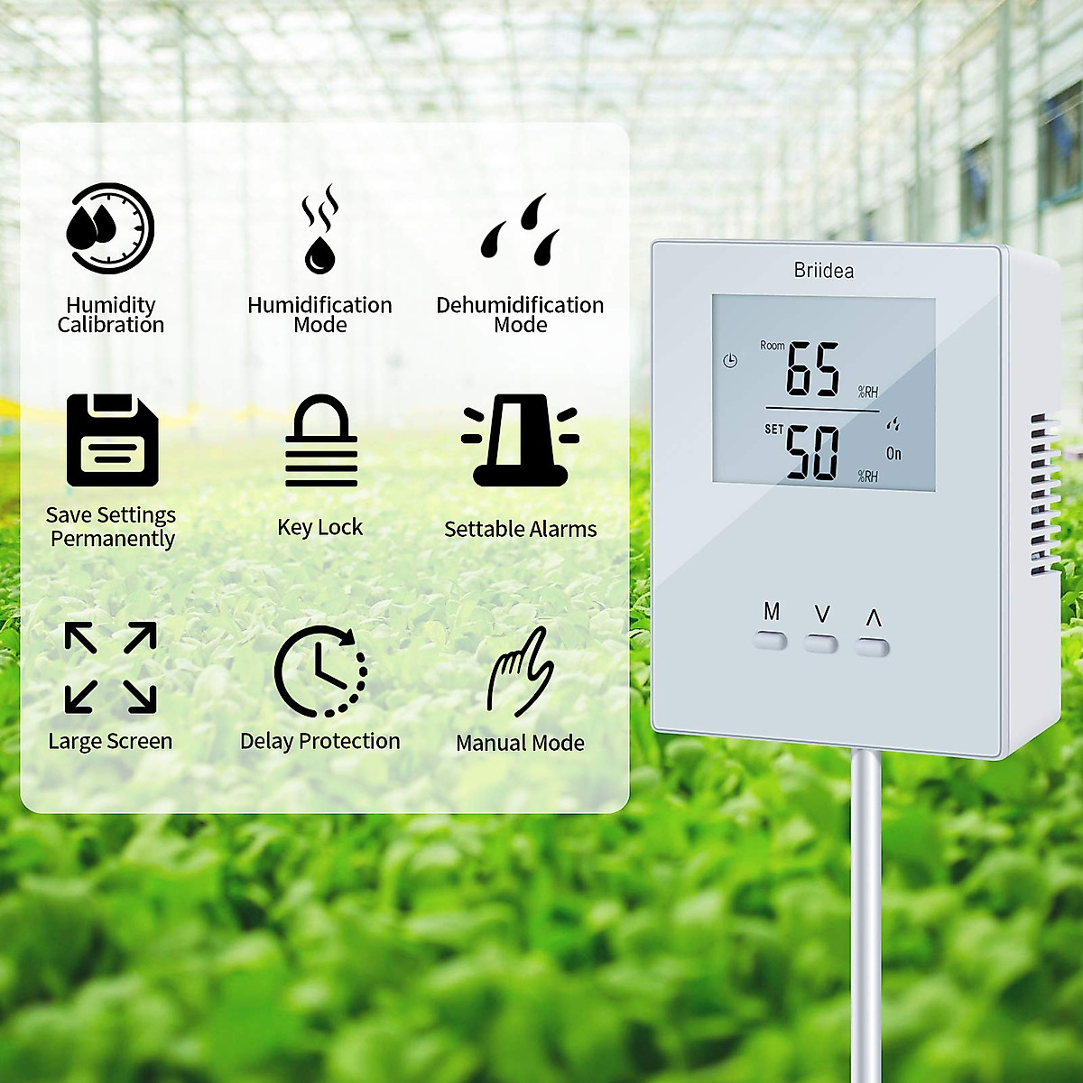 Humidity Controller, Briidea Pre Wired Humidistat with LCD Display High Accuracy Humidity Sensor for Greenhouse Mushroom Grow