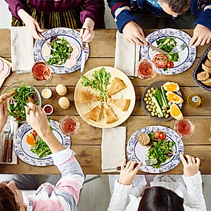 TWOWYHI 50PCS Paper Plates 12Inch Oval Paper Plates Heavy Duty Dinner Disposable Plate for Party with Blue Floral Style for Tea Party Birthday Wedding Birdal Shower Party Supplies