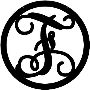 PK Décor Initial Decor for Wall, Metal ACM Initial Sign for Home, 24 inch Script Font, Weatherproof Outdoor Decor, Single Letter Circle Monogram Wreath, QUICK