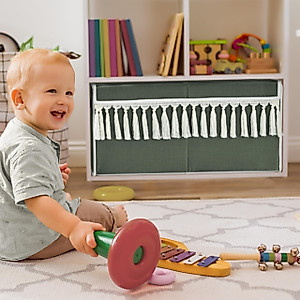 Sweet Jojo Designs Dark Green Boho Boy Girl Gender Neutral Collapsible Toy Storage Box Chest Organizer with Lid Baby Nursery Kids Childrens Room Sage Modern Bohemian Farmhouse Southwest Diamond Tuft