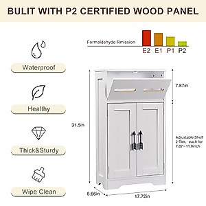 VECELO Mega Roll Toilet Paper Holder Cabinet, Stand Bathroom Storage Organizer of Rolls & Paper Towel, Waterproof, Large Capacity Reserve, Trapdoor Lid, 8.66" D × 17.72" W × 31.5" H, White