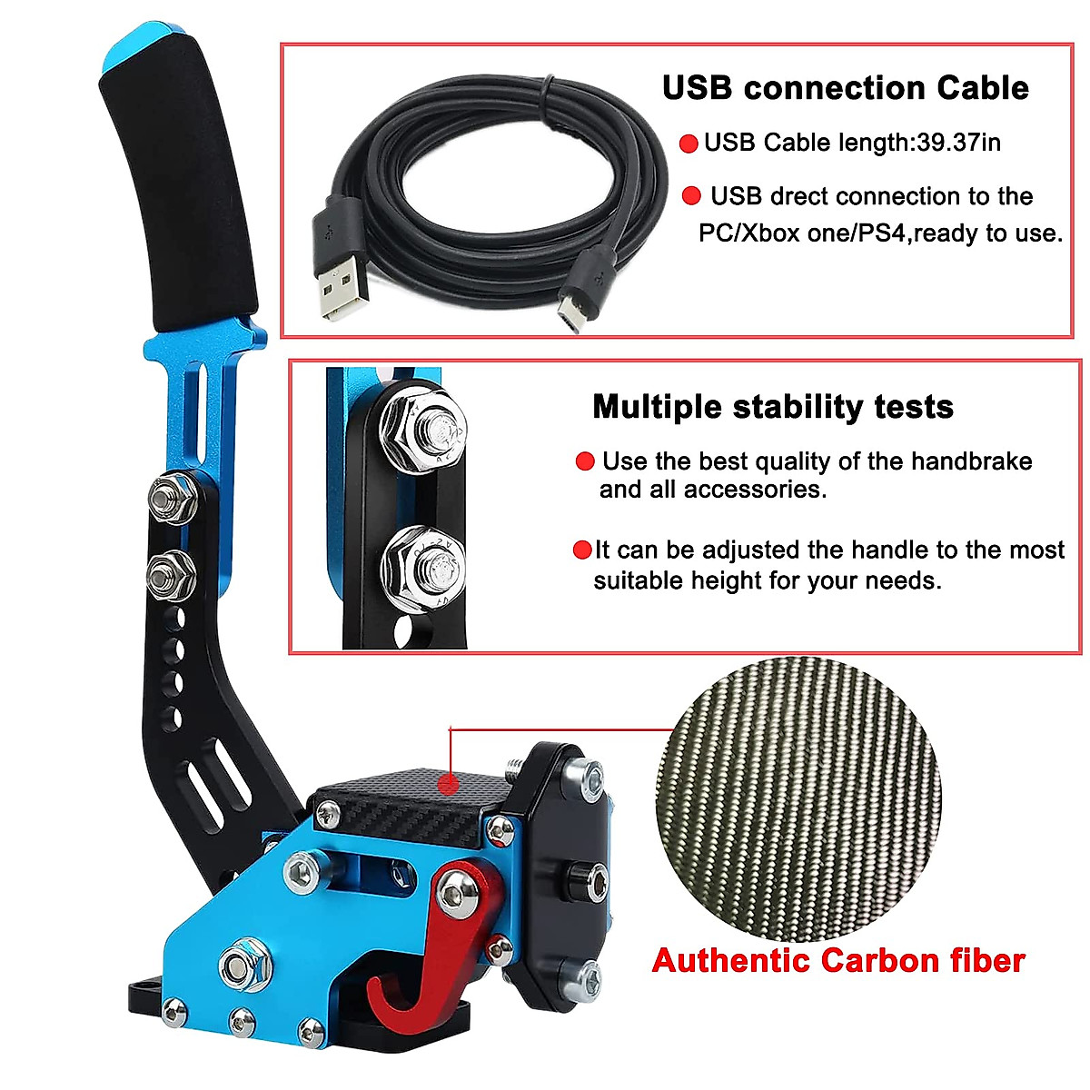 Obokidly Upgrade 2-IN-1 USB Handbrake Support G920 Compatible with XBOX ONE S/X + PC For Simracing Game Sim Rig With Stainless Steel Fixed Plate (Blue-3)