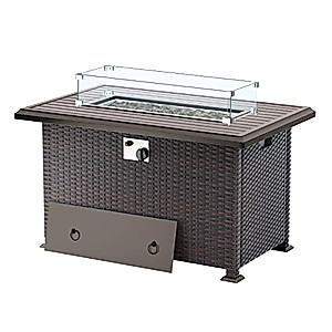 ASJMR Outdoor Patio Furniture Set with Gas Fire Pit Table, 7 Pieces Patio Furniture Set Outdoor Sectional Sofa w/43in Propane Fire Pit, PE Wicker Rattan Patio Conversation Set - Dark Blue