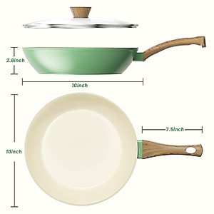 Nonstick Deep Frying Pan with Lid 10 Inch Non Stick Skillet Pan,Nonstick Saute Pan with Lid, Omelet Pans Nonstick Frying Pan Skillet with Healthy Ceramic Coating Induction Compatible,PFOA & PTFE Free