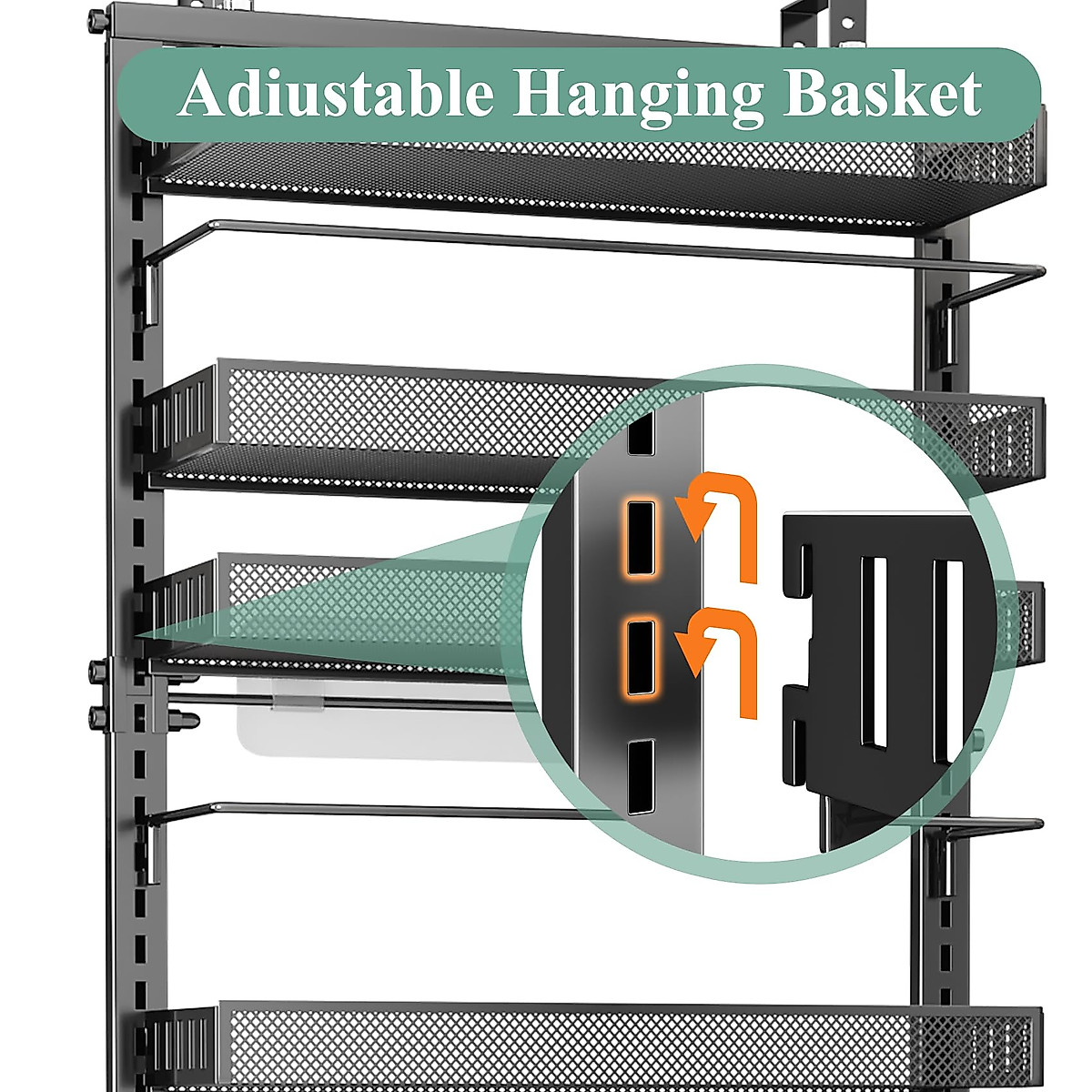 Over the Door Pantry Organizer - 8 Tier Adjustable Pantry Door Spice Organizer, Large Capacity Hanging Door Spice Rack for Kitchen Pantry Organizers and Storage (Black)