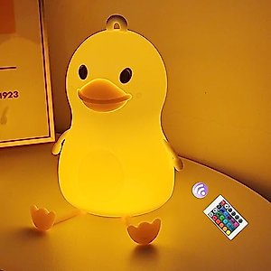 Hasdlga Duck Silicone Night Light,Cute Duck Kids Lamp,16 Colors Changing Remote Control Night Lights,Rechargeable Dimmable Nursery Lamps Bedroom Decor Birthday Xmas Gift