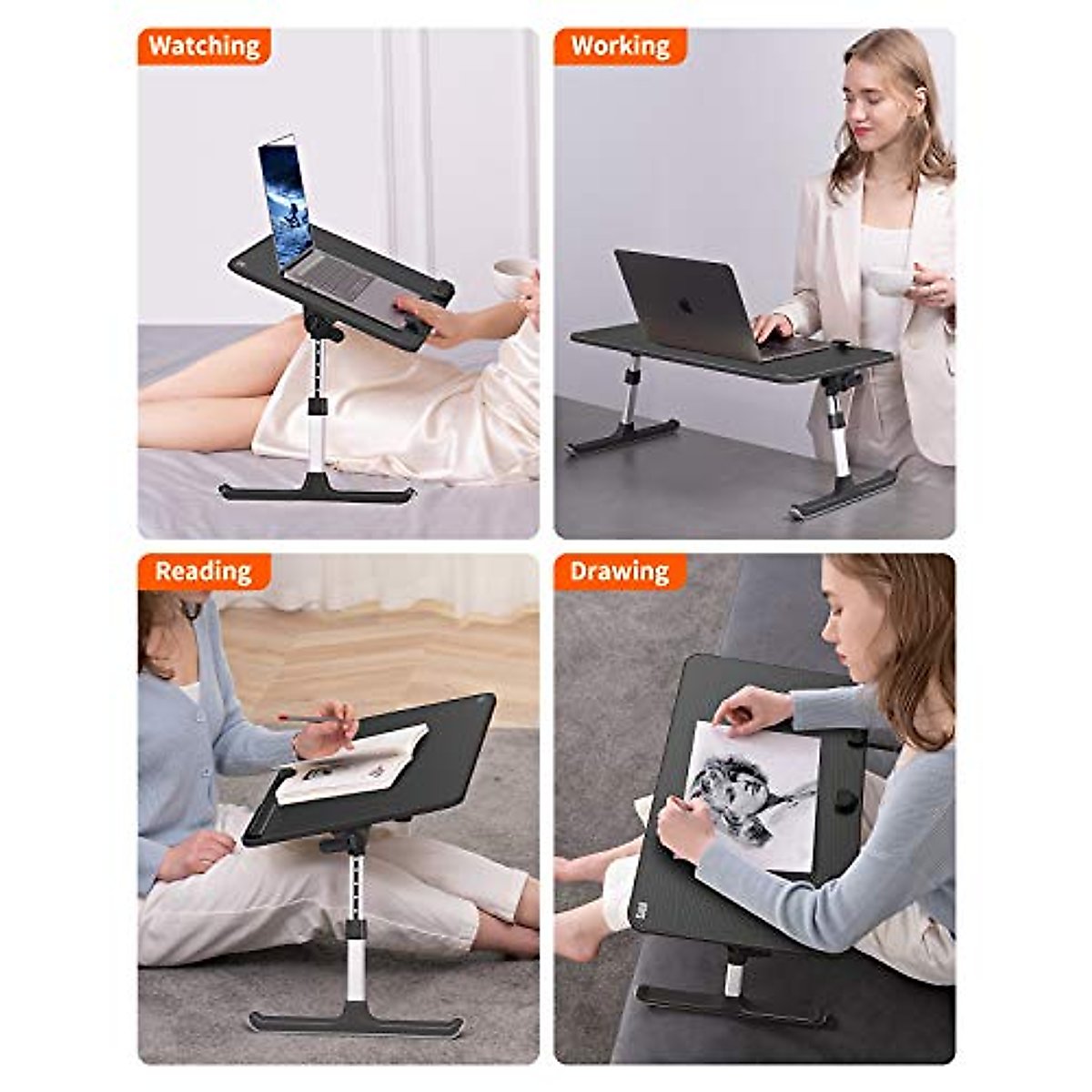 Laptop Desk for Bed, SAIJI Lap Desks Bed Trays for Eating Writing, Adjustable Computer Laptop Stand, Foldable Lap Table in Sofa and Couch (23.6 x 13,Black)