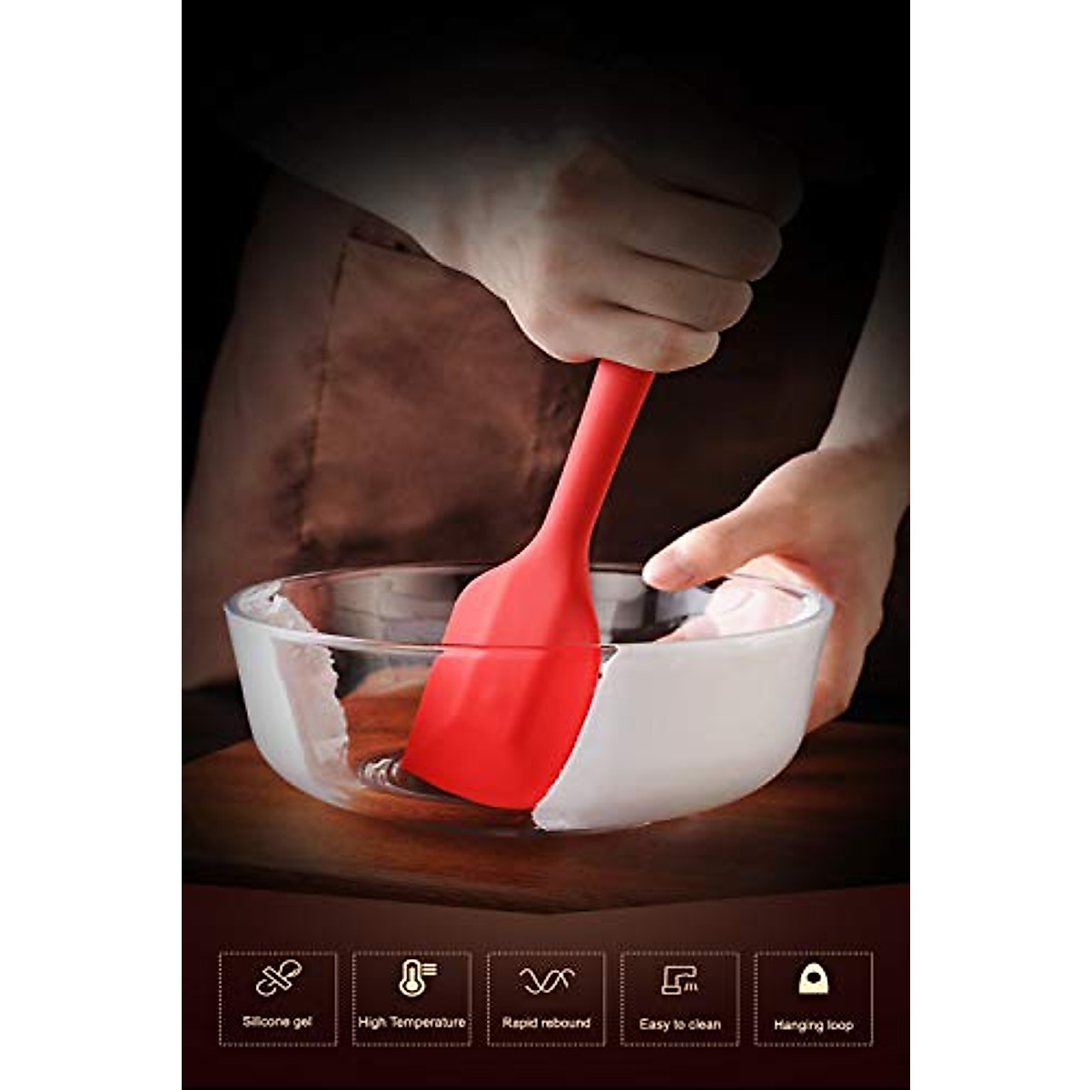 JIANYI Silicone Spatula, One Piece Design Flexible Scraper, Nonstick Small Rubber Kitchen Utensils for Cooking, Baking and Mixing - Red