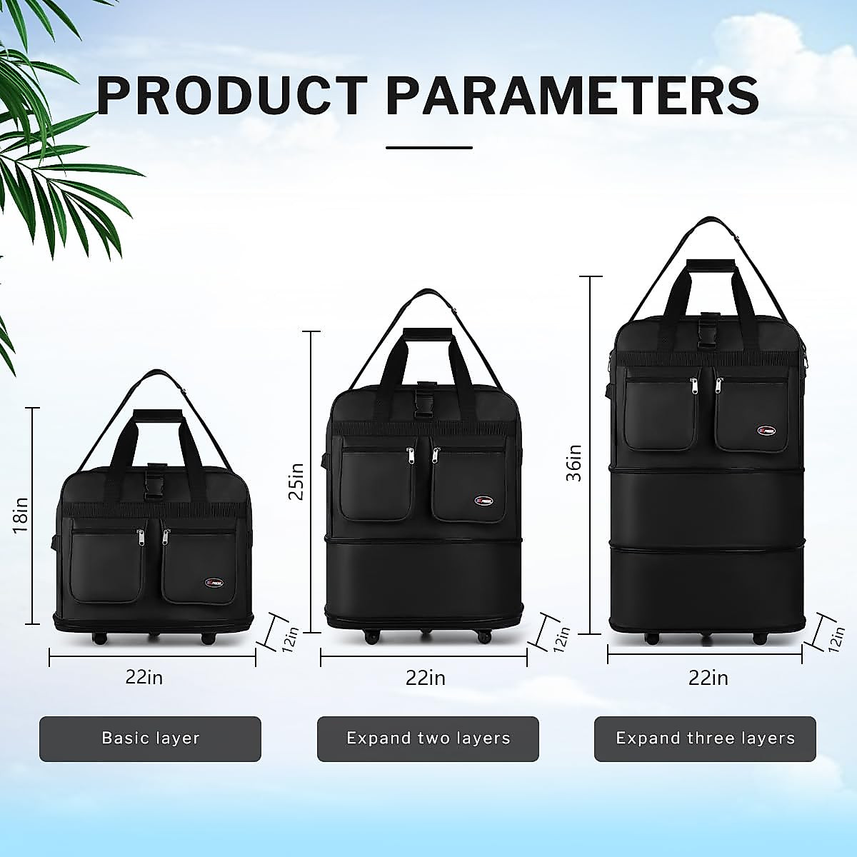 New York XPress 30" 36" 40" Rolling Wheeled Duffel Bag Spinner Luggage Expandable (Black, 36")