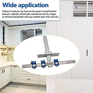 Quick-Set Cabinet Drilling Jig/Template for Easy Installation for Handles and Knobs on Doors and Drawer Fronts-Blue Stainless Steel.
