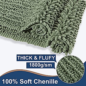 H.VERONNEX Luxury Chenille Sage Green Bathroom Rugs Sets 2 Piece, Thickened Hot Melt Rubber Bottom Bath Mats for Bathroom Non Slip,Bath Rugs Quick Dry Machine Washable for Shower Mat,Puppy-Loved Mat