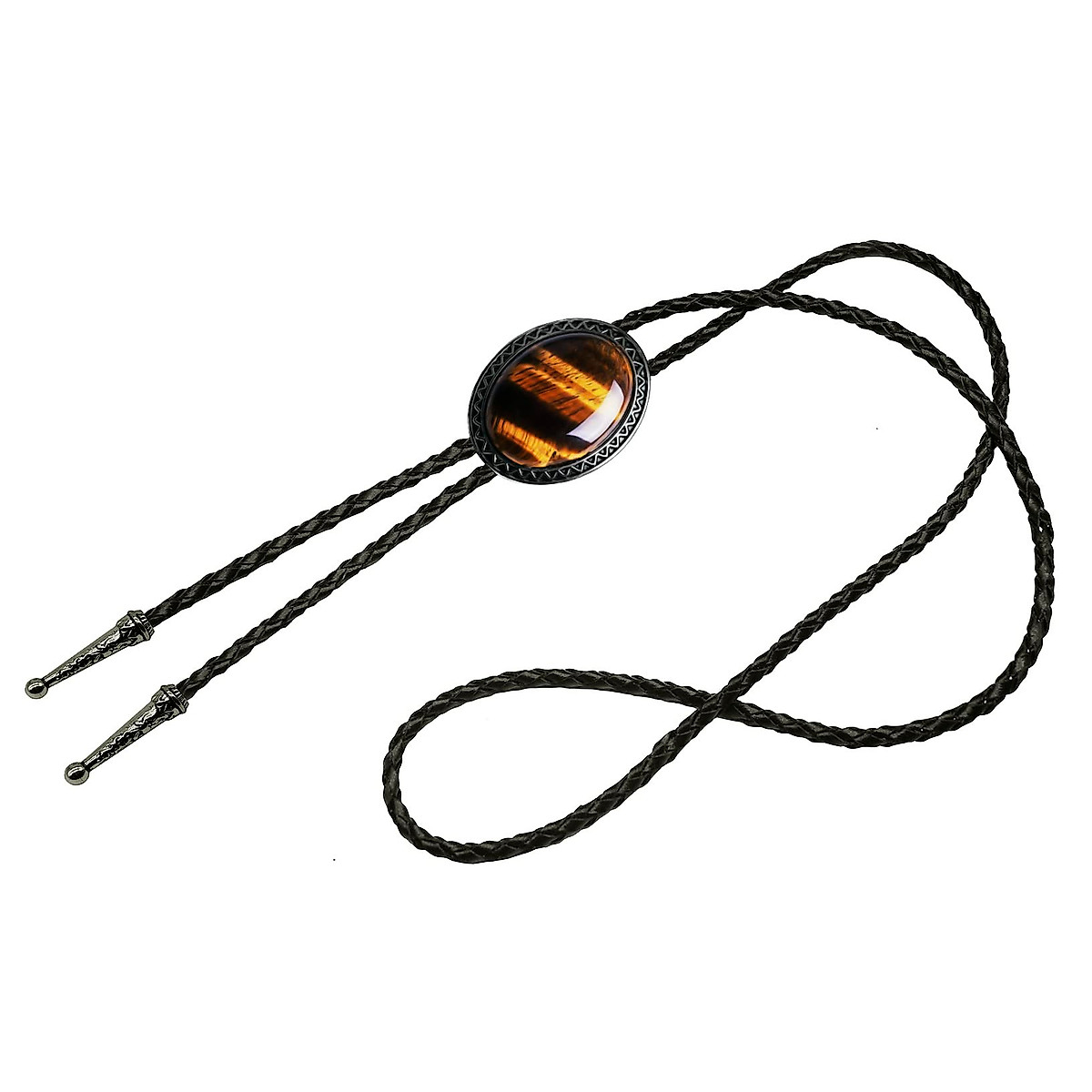 Moranse Bolo Tie with Natural Tiger Eye Stone Celtic Style Genuine and Cowhide Rope(Tiger Eyes 1 Style)