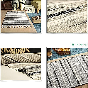 Poowe Cotton Handmade Reversible Chindi Rag Rugs,Multi Color Hand Woven Striped Area Bath Rug Mat Carpet with Tassels Machine Washable,for Laundry Room Kitchen Livingroom Hallway Entryway 20" x 31.5"