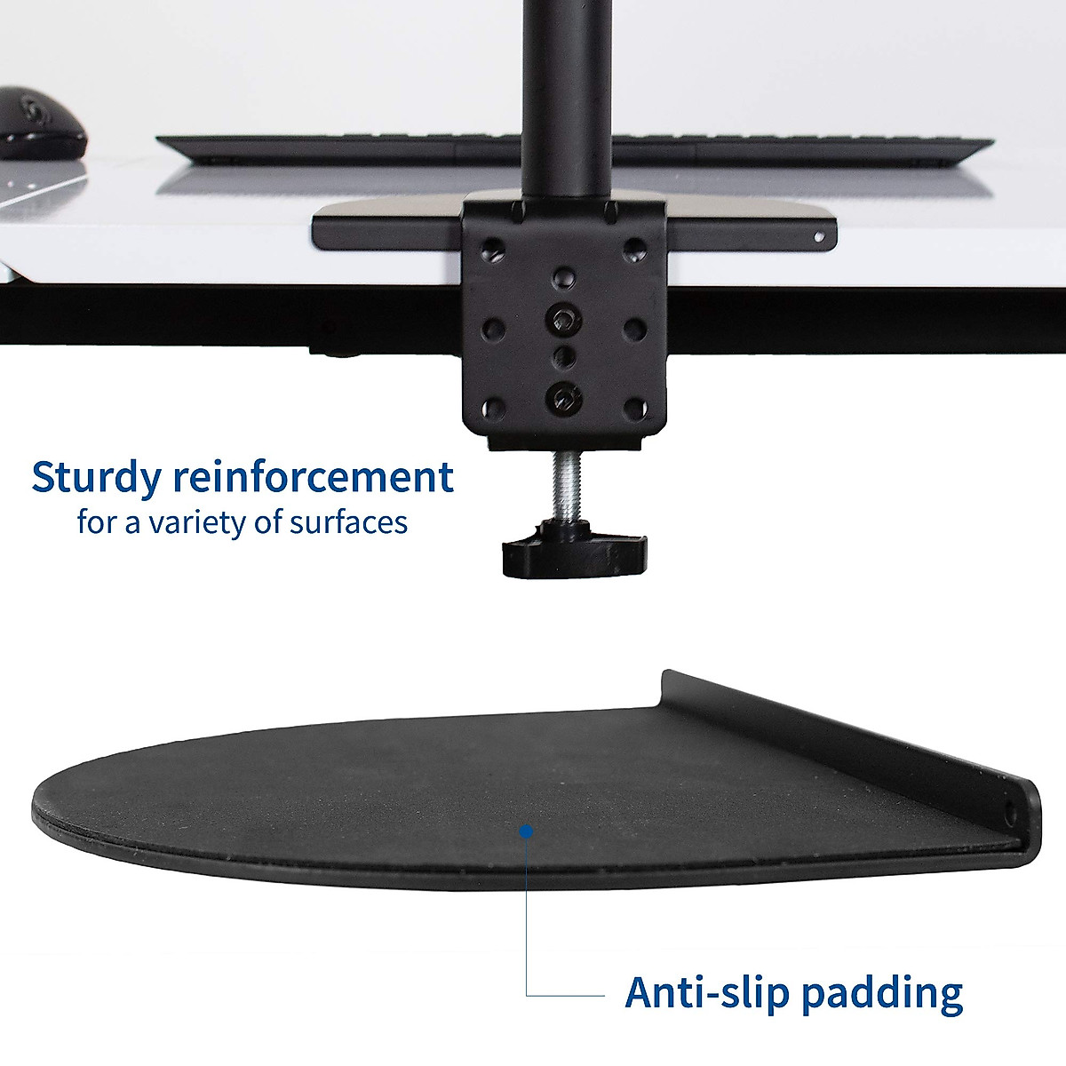 VIVO Steel Reinforcement Bracket Mount Plate for Thin, Glass, and Other Fragile Table Tops, Clamp Compatible with Most Monitor Stand C-Clamp Installations, Black, STAND-AC01R