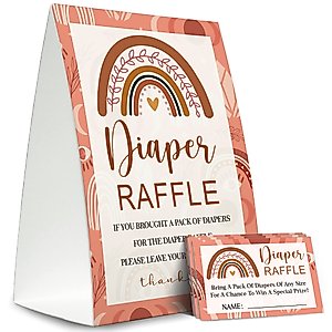 Diaper Raffle Sign,Diaper Raffle Baby Shower Game Kit (1 Standing Sign + 50 Guessing Cards),Baby Showers Decorations,Card for Baby Shower Game to Bring a Pack of Diapers-N12