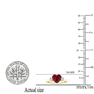 Dazzlingrock Collection 10K 7 MM Heart Lab Created Ruby & Round Diamond Women 3 Stone Ring, Yellow Gold, Size 8