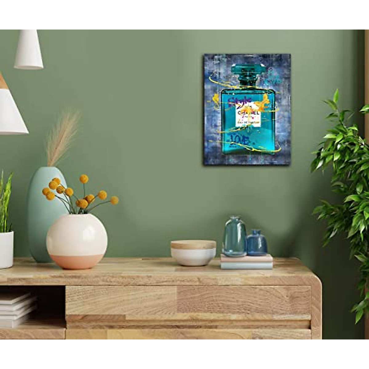CIRABKY Fashion Wall-Art Canvas - Teal Wall Decor For Bathroom - Perfume Wall Art Bedroom Wall Decor For Women Size 15 x 11.5 Inches