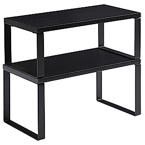 YMYNY Cabinet Shelf Organizer, Extendable Countertop Shelves Set of 2, Kitchen Spice Racks, Stackable, Storage Racks for Cupboard, Sink, Pantry, Bathroom, Black, Metal, HSR002B