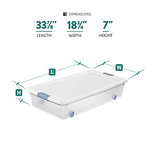 Sterilite 56 Qt Wheeled Latching Storage Box, Stackable Bin with Latch Lid, Plastic Container to Organize Shoes Underbed, Clear with White Lid, 8-Pack
