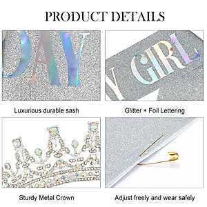 CURASA Silver Crystal Crown & Birthday Girl Sash Kit