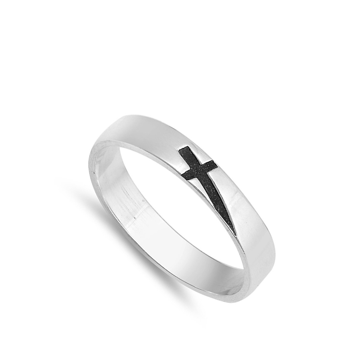 Oxidized Etched Sideways Cross Promise Ring .925 Sterling Silver Band Size 5