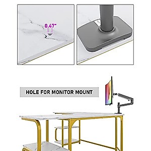 Teraves Modern L Shaped Desk with Shelves,64.84" Computer Desk/Gaming Desk for Home Office,Corner Desk with Large Desktop (White Marbling+ Gold Frame, Large+4 Tier Shelves)