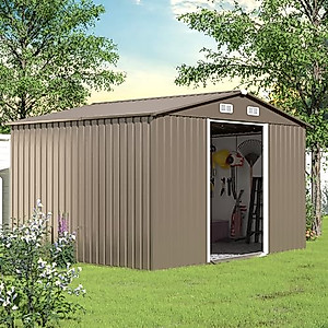 Trumbeak 10FT x 8FT Metal Outdoor Storage Shed,Utility and Tool Shed Storage House w/Lockable Sliding Doors & Air Vent,Garden Shed for Backyard,Garden,Patio,Lawn