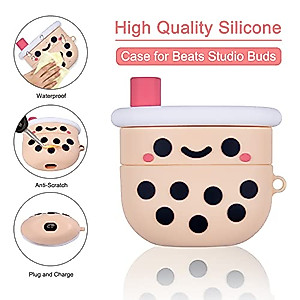 Beats Studio Buds Case, 3D Cute Cartoon Kawaii Character Soft Silicone Case Cover for Beats Wireless Earbuds Anime Skin with Keychain Accessories for Girls Women Kids (Boba Milk Tea)