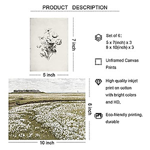 Vintage Botanical Wall Art -Neutral Wall Art prints for wall decor for Rustic Farmhouse Kitchen, Bathroom, Bedroom Poster Print Wall Decor - Preppy Room Decor Aesthetic Vintage, Nature, Tree Sketch Set of 6 landscape wall art.