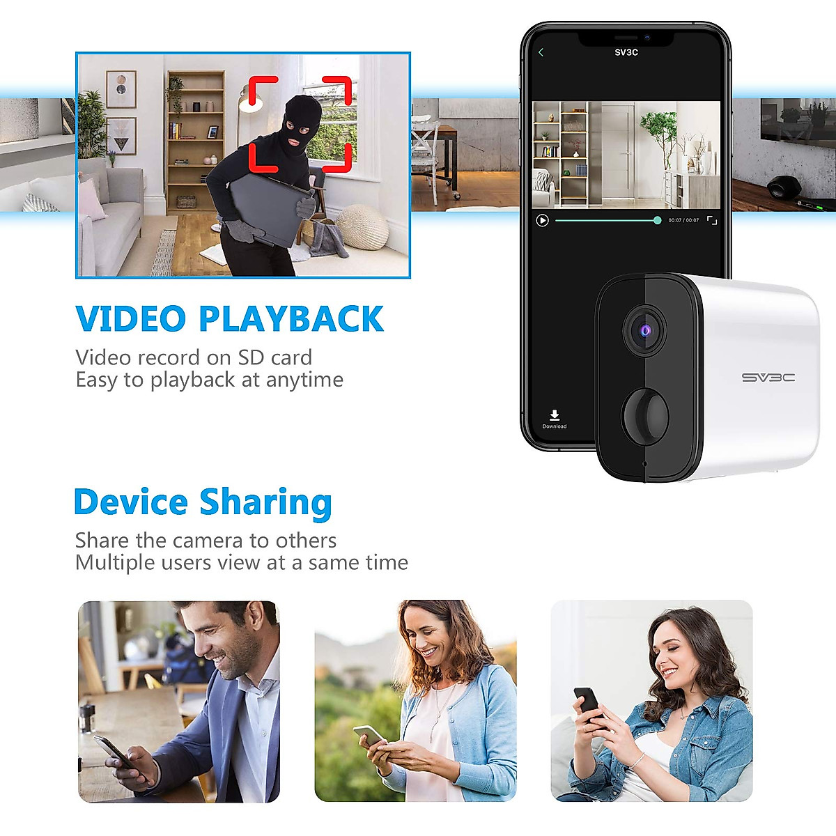 SV3C 1080P Outdoor Surveillance Camera, Outdside Security IP Camera with 2-Way Audio, Humanoid Detection, Support 128G SD Card Recording