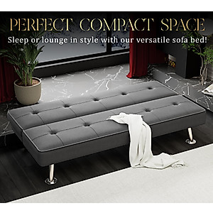 yoyomax Futon Sofa Bed, Adjustable Modern Convertible Sofa Bed Couch - Breathable Fabric Folding Sofa Bed Easy to Clean-Ideal for Bedroom, Living Room and Office-Compact Design for Spacing Saving-Grey