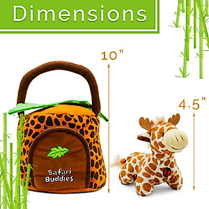 Hoovy Plush Jungle Animals Toy Set (5 Pcs) with Carrier for Kids|Stuffed Monkey, Giraffe, Tiger & Elephant|Great for Boys & Girls