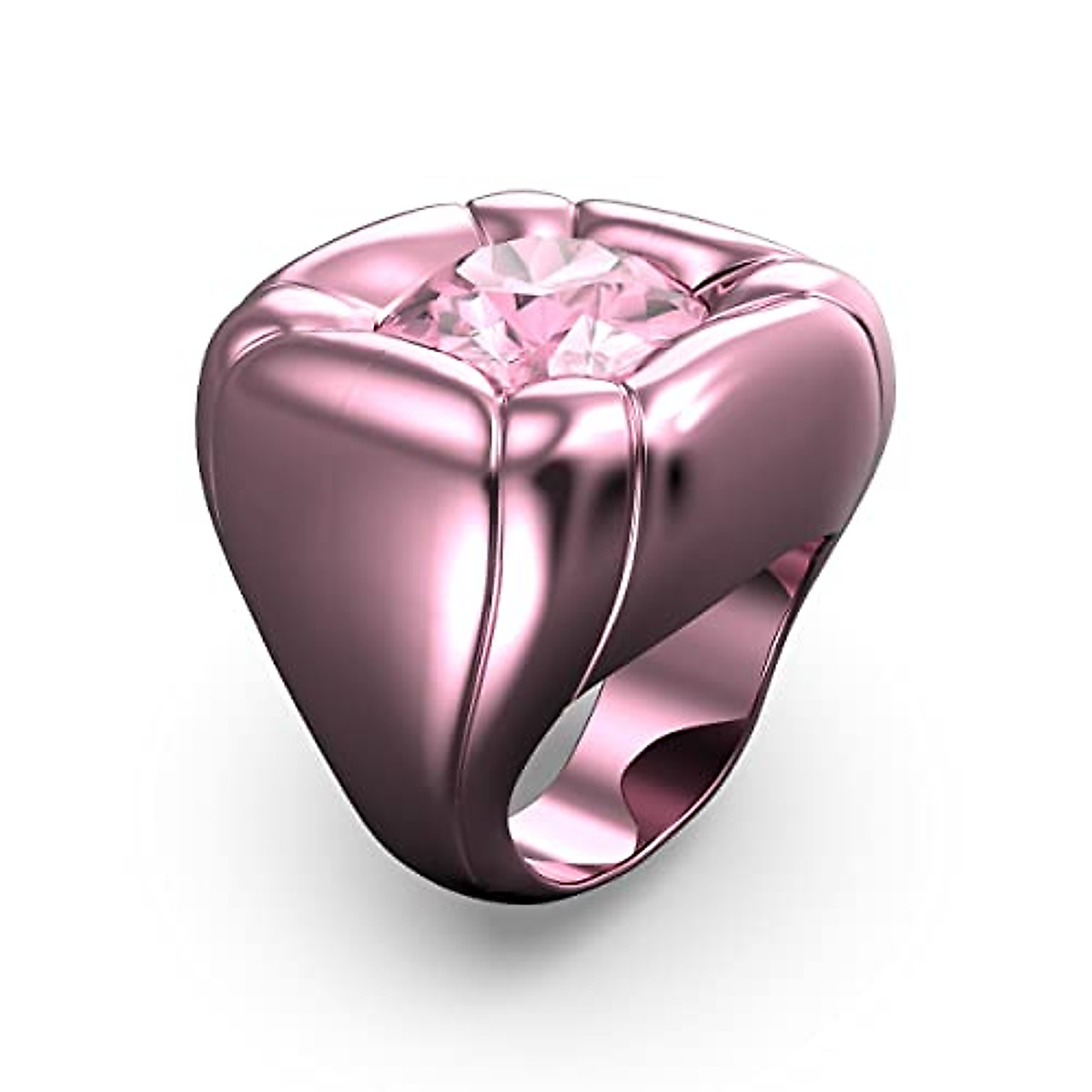 SWAROVSKI Dulcis Cocktail Ring with Pink Cushion-Cut Crystal on Iridescent Pink Aluminum Band, EU Size 50; US Size 5, Part of the Dulcis Collection