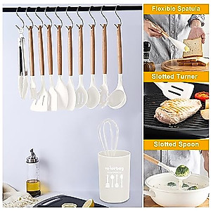 Veluebay Cooking Utensils Set, 12 Pcs Kitchen Utensils Set Silicone, Silicone Spatula For Cooking, Wooden Cooking Utensils, Silicone Utensils For Cooking, Kitchen Cooking Utensils Set (white)