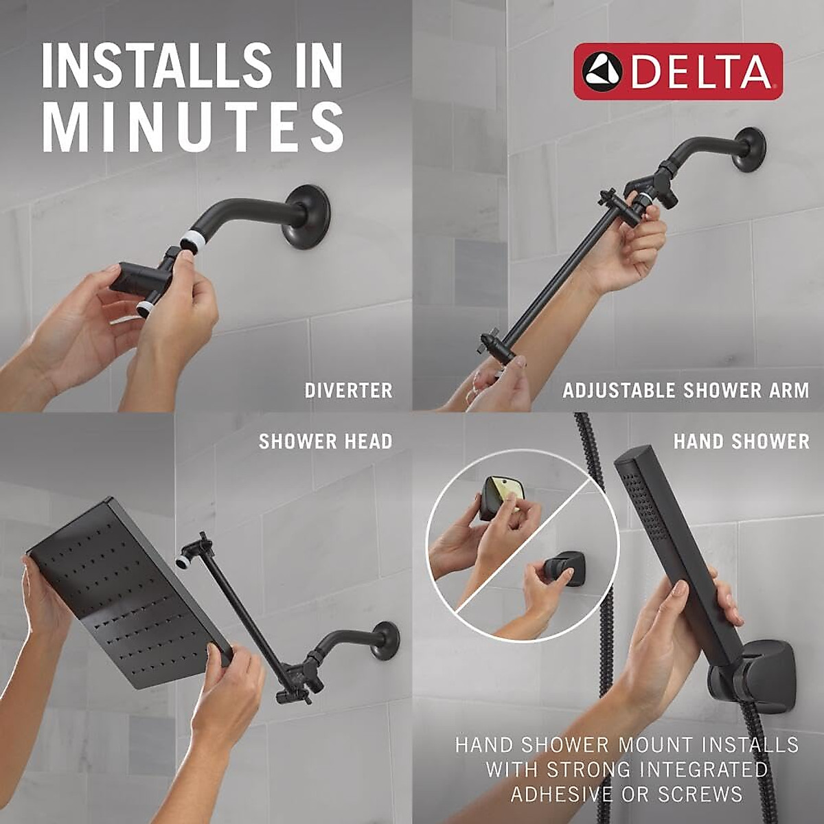 Delta Faucet 10-inch Raincan Shower Head and Hand Held Shower Combo, Black Square Shower Head, Rainfall Shower Head, Hand Shower, High Pressure Shower Head, 1.75 GPM Flow Rate, Matte Black 75527-BL