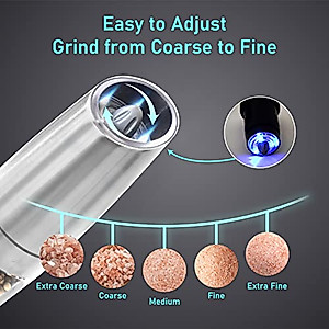 365Omni Gravity Electric Pepper and Salt Grinder Set – Adjustable Coarseness with LED Light – Battery Powered One Hand Automatic Operation – 2 Stainless Steel Mills for Indoors or Outdoors