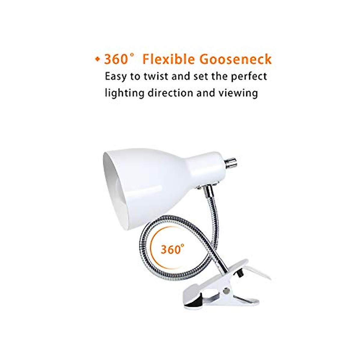 Desk lamp Eye-Caring Table Lamps, 360°Rotation Gooseneck Clip on Lamp, Clip On Reading Light, Portable Reading Book Light, Clamp Light, Study Desk Lamps for Bedroom and Office Home Lighting (White)
