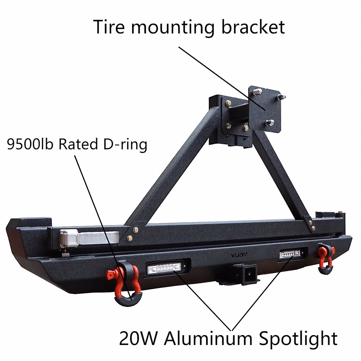 Ronghui Cherokee XJ Rear Bumper with Spare tire carrier and D-Rings Compatible with 1984-2001 Cherokee XJ