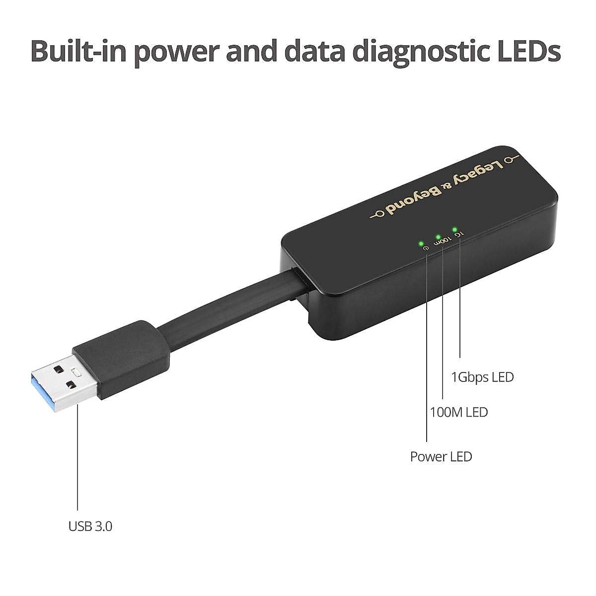 SIIG Foldable USB 3.0 to Ethernet Adapter, 10/100/1000 Mbps Gigabit Ethernet LAN RJ45, Supports Windows 10/8/7, Mac OS X 10.16 to 10.6 - Black (LB-US0714-S1)