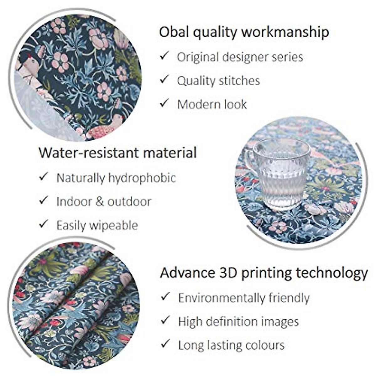 Obal William Morris Tablecloth Original Design Green Table Cloth for Rectangle Tables Wipeable Polyester Fabric Table Cover Kitchen Dinning Decorations Washable, 91"x55" (Strawberry Thief)