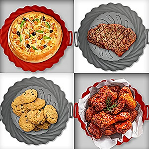 HoazHoald 2Pcs Air Fryer Silicone Liners Pot 8.5IN Round Reusable Air Fryer Oven Basket Accessories Replacement of Flammable Parchment Liner Paper Food Safe Easy Clean Fit 5QT or Bigger Air Fryer Oven