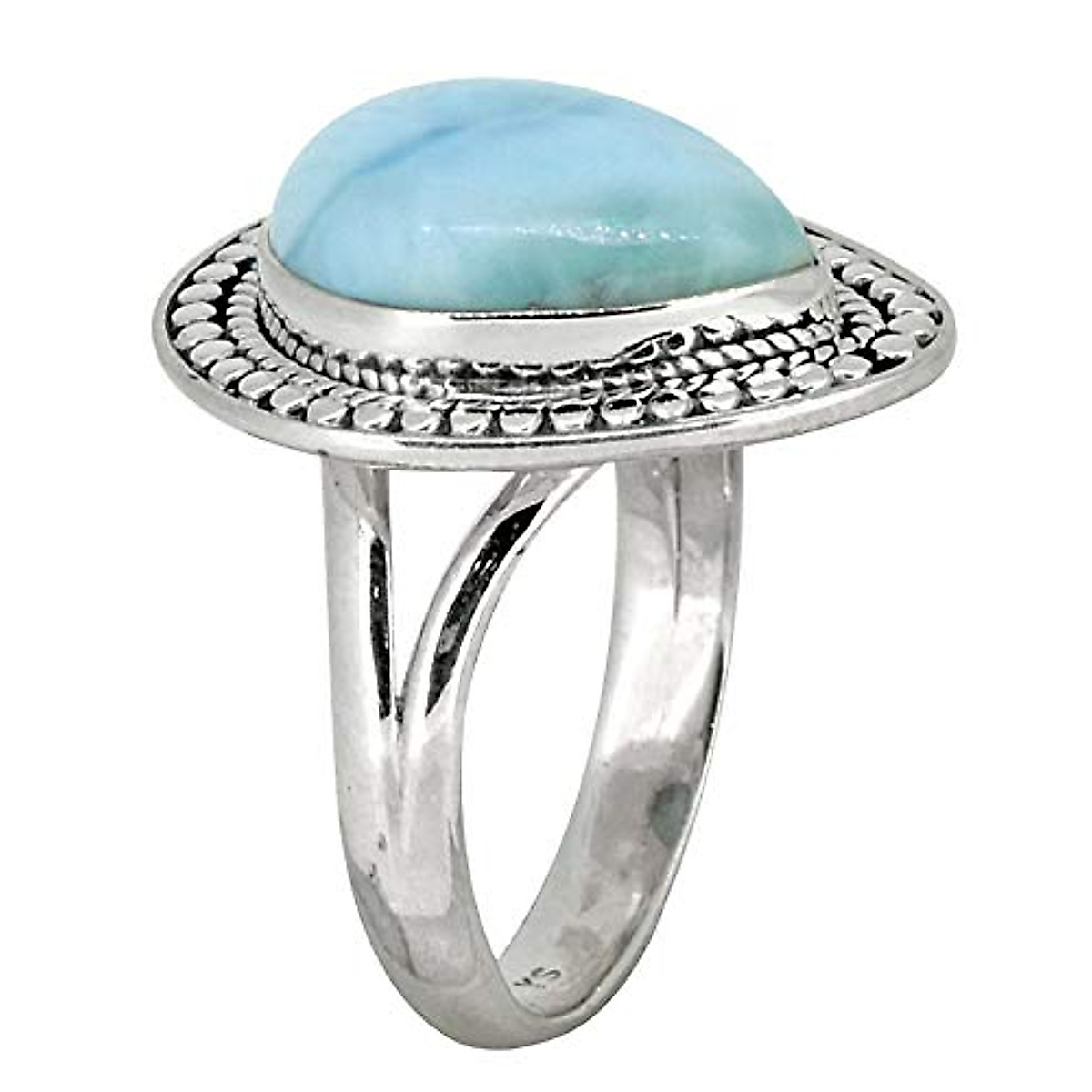YoTreasure Solid 925 Sterling Silver Pear Shape Larimar Ring