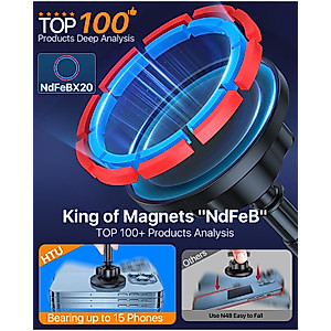 2024 Upgraded for Magsafe Car Mount【True Military-Grade 360°Suction Cup】 Handsfree Powerful Magnetic Cell Phone Holder for Car Dashboard Windshield for iPhone 15 14 Pro Max Mini,Black