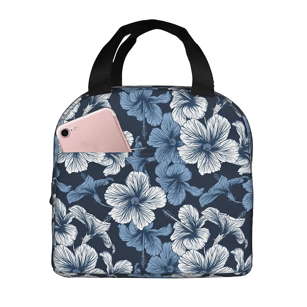 Ucsaxue Hawaiian Tropical Floral Hibiscus Flowers Lunch Bag Small Insulated Lunch Box with Front Pocket Kawaii Lunch Bags for Girls Boys Freezable Bento Box Women Men Lunch Boxes